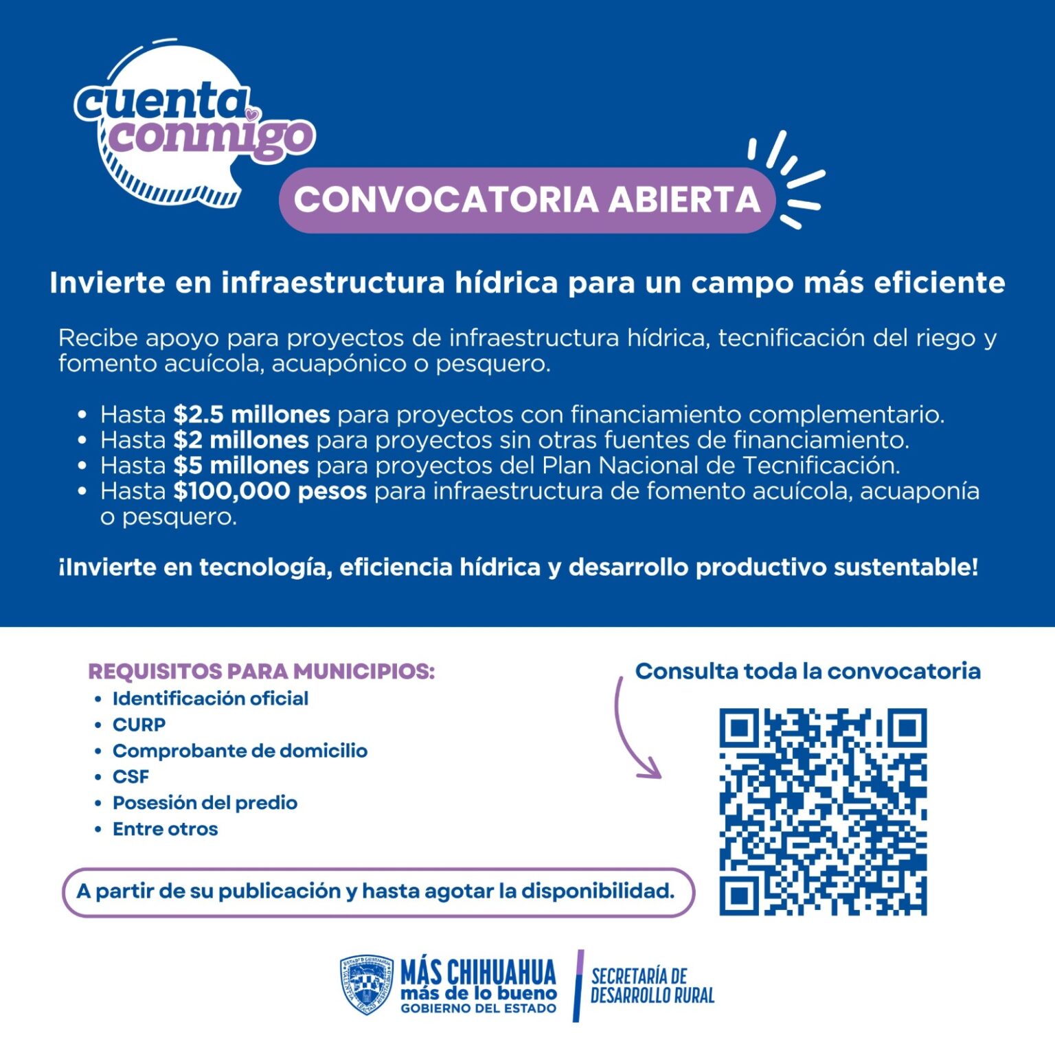 Lista convocatoria de apoyos para infraestructura hídrica en beneficio ...